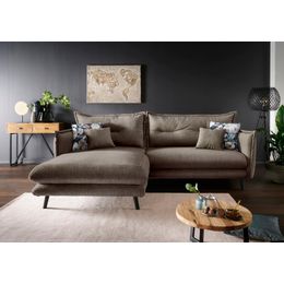 Ecksofa Home Affaire "Lazio modern und bequem, schmale Armlehnen, tolle Detailverarbeitung", braun, B:255cm H:94cm T:180cm, 100% Polyester;Wendekissen: 100% Polyester, Sofas, Ecksofa, zwei verschiedene Fu&szlig;farben w&auml;hlbar