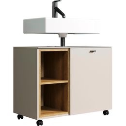 Waschbeckenunterschrank Welltime "San Pedro", kaschmir und eiche, B:80cm H:64cm T:42cm, Schr&auml;nke, Waschbeckenunterschrank, Waschbeckenunterschrank a. Rollen, Soft-Close 80/42/64 cm