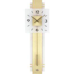 Pendelwanduhr AMS "W7301", gold (goldfarben, wei&szlig;), Wanduhren, B/H/L: 22cm x 7cm x 68cm, Quarzuhr, Holz-/Metallgeh&auml;use,Esszimmer,Wohnzimmer,Made in Germany
