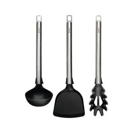 Feinkost K&auml;fer Kochbesteck-Set K&Auml;FER "K&auml;fer Edelstahl K&uuml;chenhelfer", silber (silberfarben, schwarz), Edelstahl 18/10, Silikon, Kochbesteck-Sets, 3-tlg. Set aus Edelstahl & Silikon, hitzebest&auml;ndig, ergonomisch
