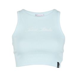 Muskelshirt Karl Kani "Karl Kani Kani Rib Racer Top", Damen, Gr. L, blau (turquoise), 97% Baumwolle, 3% Elasthan, bedruckt, slim fit, Racerback, Shirts