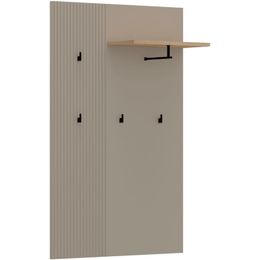 Garderobenpaneel Home Affaire "Luminara", cashmere (beige), eiche, B:85cm H:133cm T:26cm, Holzwerkstoff, MDF, Metall, Garderobenpaneele, Garderobenpaneel, Wandgarderobe breit mit eleganter Rillenoptik - (B/T/H) 85/26/133 cm