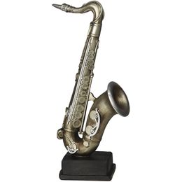 Dekofigur AMBIENTE HAUS "Saxophon Figur L", silber (antik, silberfarben), B:15cm H:33cm T:8cm, Polyresin, Dekofiguren