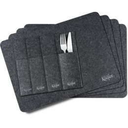Feinkost K&auml;fer Platzset K&Auml;FER, grau (anthrazit), B:45cm H:4mm L:32,2cm &Oslash;:10cm, Obermaterial: 100% Polyester, Platzsets, 12tlg. Set f&uuml;r 4 Pers., Platzdecken, Bestecktaschen, Untersetzer, Filz