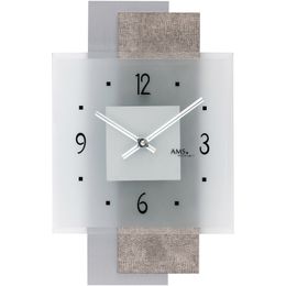 Wanduhr AMS "W9443", silber (silberfarben), Wanduhren, B/H/L: 22cm x 5cm x 36cm, Wanduhr, Quarzuhr,Holz,Wohnzimmer,Esszimmer,K&uuml;che,Made in Germany,B&uuml;ro,Flur
