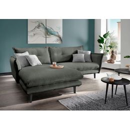 Ecksofa Home Affaire "Lazio modern und bequem, schmale Armlehnen, tolle Detailverarbeitung", grau (anthrazit, zierkissen grau, blau), B:255cm H:94cm T:180cm, 100% Polyester, Sofas, Ecksofa, zwei verschiedene Fu&szlig;farben w&auml;hlbar