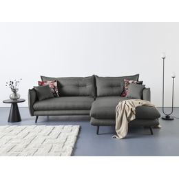 Ecksofa Home Affaire "Lazio modern und bequem, schmale Armlehnen, tolle Detailverarbeitung", bunt (anthrazit, zierkissen blumenmuster), B:255cm H:94cm T:180cm, 100% Polyester, Sofas, Ecksofa, zwei verschiedene Fu&szlig;farben w&auml;hlbar