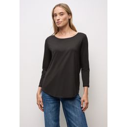 Langarmshirt Street One, Damen, Gr. 34, schwarzest braun, Web, 50% Baumwolle, 50% Modal, unifarben, normal lang, U-Boot-Ausschnitt, normaler Saum, Shirts Langarmshirt, in Unifarbe
