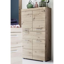 Midischrank Welltime "Avena", asteichefarben, B:73cm H:132cm T:31cm, Schr&auml;nke, Midischrank, Standschrank mit 4 T&uuml;ren, 1 Schublade - (B/T/H) 73/31/130 cm