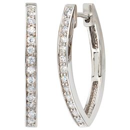 Paar Creolen Jobo, silber (silber 925), Ohrringe, Damen, Silber 925 (Sterlingsilber), oval 925 Silber mit 26 Zirkonia