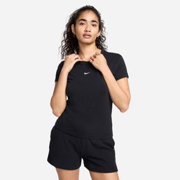 T-Shirt Nike Sportswear "W NSW NK CHLL KNT MD CRP", Damen, Gr. L, schwarz, wei&szlig;, Jersey, Obermaterial: 48% Modal, 46% Baumwolle, 6% Elasthan, normal, Rundhals, Shirts T-Shirt, lockerer Schnitt, Crop-Schnitt, f&uuml;r Workout und Freizeit