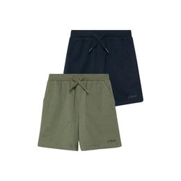 Shorts s.Oliver JUNIOR, Jungen, Gr. 164, N-Gr, khaki, dunkelblau, Sweatware, Obermaterial: 60% Baumwolle, 40% Polyester, meliert, ca. Mitte Oberschenkel, Hosen Shorts, mit Kordelzug, Logoprint