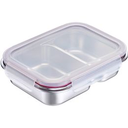 Lunchbox Westmark "Edelstahl Lunch Box/ Frischhaltedose, geteilt, 450 + 280 ml", silber, B:16,5cm H:5,8cm L:21,5cm, Edelstahl 18/8, Polyprophylen (PP), Silikon, Lebensmittelaufbewahrungsbeh&auml;lter, Lunchbox, auslaufsichere Brotdose &ndash; mikrowellen- & ofenfest
