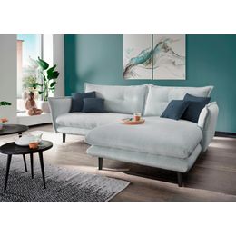 Ecksofa Home Affaire "Lazio modern und bequem, schmale Armlehnen, tolle Detailverarbeitung", blau (hellblau, zierkissen dunkelblau), B:255cm H:94cm T:180cm, 100% Polyester, Sofas, Ecksofa, zwei verschiedene Fu&szlig;farben w&auml;hlbar