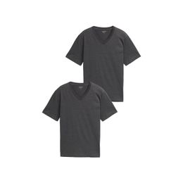 T-Shirt Tom Tailor, Herren, Gr. XL, grau (dunkelgrau melange), Single Jersey, Obermaterial: 60% Baumwolle, 40% Polyester, meliert, regular fit taillenbedeckt, V-Ausschnitt, gerader Abschluss, Shirts T-Shirt, mit V-Ausschnitt, Doppelpack