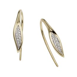 Paar Ohrh&auml;nger Firetti "Schmuck Geschenk Gold 585 Ohrschmuck Ohrhaken Blatt Bl&auml;tter", gold (gelbgoldfarben, wei&szlig;goldfarben), Ohrringe, Damen, 0,1 P2 = erkennbare Einschl&uuml;sse, Diamanten Gelbgold 585, Diamanten, Gelbgold 585, mit Brillant - Krappenfassung