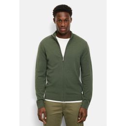 Strickjacke OLYMP "OLYMP Casual Strick", Herren, Gr. L, oliv, 100% Schurwolle, Strickjacken Strickjacke