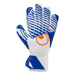 Torwarthandschuhe Uhlsport "Torwarthandschuhe FM Soft Advanced Kids", Kinder, Gr. 3,5, wei&szlig; (wei&szlig;, royal, fluo orange), Obermaterial: 81% Gummi rubber. 13% Polyester PES. 6% Nylon NY., Handschuhe