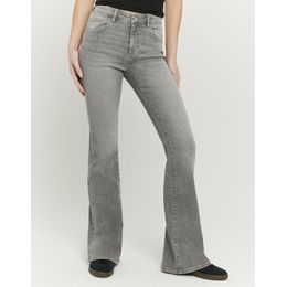 Bootcut-Jeans Tally Weijl "SPADEELETRA2", Damen, Gr. 38, N-Gr, light grau wash, Denim/Jeans, Obermaterial: 98% Baumwolle, 2% Elasthan, bootcut fit lang, Jeans, Baumwollmischung, Mid Waist mit Flare Beinverlauf und Push up Effekt