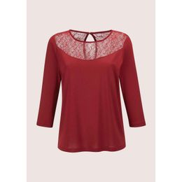 Madeleine Mode Kurzarmshirt MADELEINE "Shirt Rundhals-Shirt mit Spitze, Baumwollmix", Damen, Gr. 34, rot (rubinrot), Obermaterial: 50% Baumwolle CO. 50% Modal CMD., Modern, normal, U-Boot-Ausschnitt, Shirts