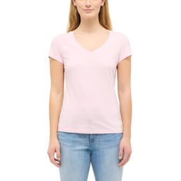 Kurzarmshirt Mustang "Damen Style Beverly", Damen, Gr. M, hellrosa, Jersey, 100% Baumwolle, V-Ausschnitt, Shirts