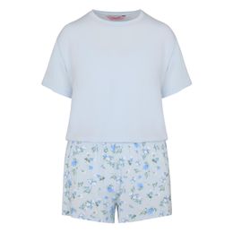 Hunkem&ouml;ller Pyjama HUNKEM&Ouml;LLER "Pyjama Set Daisy", Damen, Gr. L, blau, 95% Viskose, 5% Elasthan, Homewear-Sets Pyjama