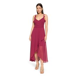 Abendkleid Vera Mont "Damen mit Volant", Damen, Gr. 32, Normalgr&ouml;&szlig;en, schwarz fuchsia, Chiffon, Obermaterial: 100% Polyester. Futter: 100% Polyester, A-Linie lang, V-Ausschnitt, Kleider Abendkleid, Wickel-Design