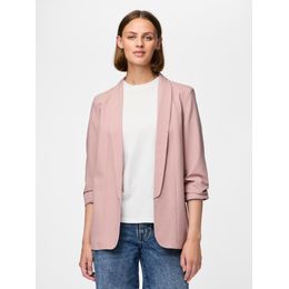 Blusenblazer Pieces "PCBOSELLA 3/4 BLAZER NOOS", Damen, Gr. M, rosa (woodrose), Web, Obermaterial: 79% Polyester, 16% Viskose, 5% Elasthan, unifarben, slim fit h&uuml;ftbedeckend, Blazer Blusenblazer, Materialmix, regular fit