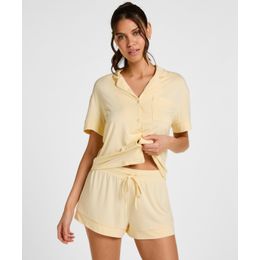 Hunkem&ouml;ller Pyjama HUNKEM&Ouml;LLER "Jersey-Shorts Essential", Damen, Gr. L, gelb, 92% Viskose, 8% Elasthan, Homewear-Sets Pyjama