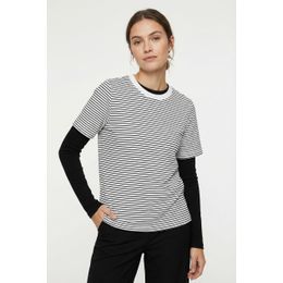Kurzarmshirt Pieces "PCRIA SS TEE STRIPES NOOS BC", Damen, Gr. L, hellwei&szlig; stripes:narrow maritime blau, Single Jersey, Obermaterial: 100% Baumwolle, gestreift, regular fit normal, Rundhals, Shirts
