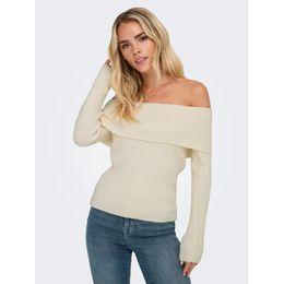 Strickpullover Only "ONLKATIA LIFE LS OFF SHOULDER KNT NOOS", Damen, Gr. M, grau (wei&szlig;cap gray detail:melange), Strick, Obermaterial: 50% Viskose, 27% Nylon, 23% Polyester, meliert, regular fit normal, Carmenausschnitt, Pullover Strickpullover, Viskosemischung, regular fit