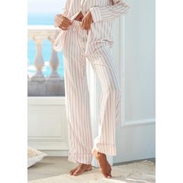 Pyjamahose Lascana, Damen, Gr. 32, N-Gr, blau (ecru gestreift), Web, Obermaterial: 100% Viskose, gestreift, l&auml;ssig geschnitten, Hosen Pyjamahose, in weiter Form