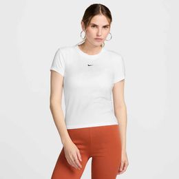 T-Shirt Nike Sportswear "W NSW NK CHLL KNT MD CRP", Damen, Gr. L, wei&szlig;, schwarz, Jersey, Obermaterial: 48% Modal, 46% Baumwolle, 6% Elasthan, normal, Rundhals, Shirts T-Shirt, lockerer Schnitt, Crop-Schnitt, f&uuml;r Workout und Freizeit