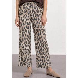 Stoffhose Street One, Damen, Gr. 42, L&auml;nge 30, timeless beige, Web, Obermaterial: 75% Viskose, 22% Nylon, 3% Leinen, bequem lang, Hosen Stoffhose, mit G&uuml;rtel und Leo-Print