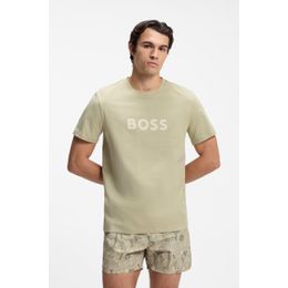 Strandshirt BOSS "T-Shirt RN", Herren, Gr. L, beige (schwarz beige 254), Jersey, Obermaterial: 100% Baumwolle, regular fit h&uuml;ftbedeckend, Rundhals, Shirts, mit UV Schutz (SPF 50+), Swimwear