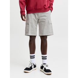 Jack & Jones Cargoshorts JACK & JONES "JPSTCOLE HUDSON BELTED CARGO SHORTS MID", Herren, Gr. S, N-Gr, grau (crockery), Web, Obermaterial: 100% Baumwolle, unifarben, relaxed fit, Hosen