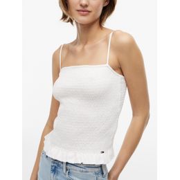Smoktop Tommy Jeans "TJW SLIM SMOCK STRAPPY TOP", Damen, Gr. L (42/44), ancient wei&szlig;, Web, Obermaterial: 87% Baumwolle, 10% Polyester, 3% Elasthan, unifarben, slim fit taillenlang, eckiger Ausschnitt, Tops, Baumwollmischung, slim fit