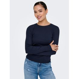 Langarmshirt Only "ONLRILEY O-NECK L/S TOP JRS", Damen, Gr. L, blau (night sky), Jersey, Obermaterial: 96% Baumwolle, 4% Elasthan, unifarben, normal, Rundhals, Shirts Langarmshirt, Baumwollmischung