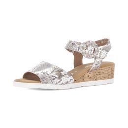 Keilsandalette Gabor "Malta", Damen, Gr. 40, grau, silberfarben, Ziegenleder, Reptilienpr&auml;gung, metallic, Basic, Schuhe, Sommerschuh, Riemchensandale in Komfortweite H (= sehr weit)