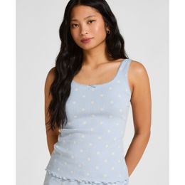 Hunkem&ouml;ller Pyjama HUNKEM&Ouml;LLER "Pointelle Singlet", Damen, Gr. L, blau, 95% Baumwolle, 5% Elasthan, Homewear-Sets Pyjama