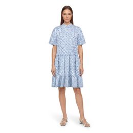 Blusenkleid Cartoon "Damen mit Muster", Damen, Gr. 34, Normalgr&ouml;&szlig;en, wei&szlig;, hellblau, Obermaterial: 68% Baumwolle, 28% Polyamid, 04% Elasthan, ausgestellt kurz, Kleider Blusenkleid