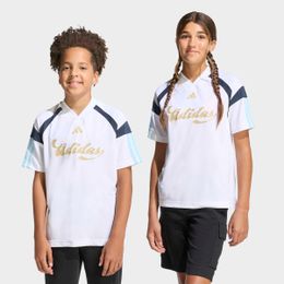 T-Shirt adidas Sportswear "J HOT TEE", M&auml;dchen, Gr. 128, wei&szlig;, ice blau, hazy beige, night navy, Obermaterial: 100% Polyester, V-Ausschnitt, Shirts T-Shirt