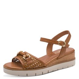Keilsandalette Tamaris, Damen, Gr. 36, cognac, Bast, Leder, unifarben, Schuhe, Plateau, Riemchensandale, Sommerschuh mit Schmuckspange