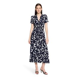 Midikleid Betty Barclay "Damen mit Raffung", Damen, Gr. 38, Normalgr&ouml;&szlig;en, dunkelblau, wei&szlig;, Obermaterial: 95% Viskose, 5% Elasthan, k&ouml;rpernah lang, V-Ausschnitt, Kleider Midikleid