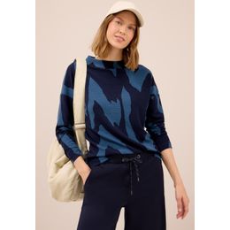 Sweatshirt Cecil, Damen, Gr. XXL (46), blau (urban dunkelblau), Sweatware, Obermaterial: 75% Viskose, 20% Polyester, 5% Elasthan, bedruckt, regular fit normal, ohne Ausschnitt, gerader Abschluss, Sweatshirts Sweatshirt, mit All-Over Print