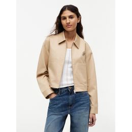 Kurzjacke Tommy Hilfiger "CHINO DRESSING SHORT JACKET", Damen, Gr. 34, gentle gold, Web, Obermaterial: 97% Baumwolle, 3% Elasthan, unifarben, regular fit kurz, Rundhals, eingesetzt gerader Abschluss, Jacken Kurzjacke, Baumwollmischung