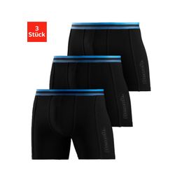 Langer Boxer Bench., Herren, Gr. S, 3 Stk., schwarz, Jersey, Obermaterial: 92% Baumwolle, 8% Elasthan (LYCRA), unifarben, k&ouml;rpernah, Unterhosen, Unterhosen mit elastischem Bund und Logodruck auf dem Bein
