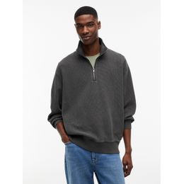 Sweatshirt Tommy Jeans "TJM RELAXED WASHED WAFFLE QUARTER ZIP", Herren, Gr. 4XL, schwarz, Sweatware, Obermaterial: 100% Baumwolle, relaxed fit normal, Rippb&uuml;ndchen, Sweatshirts Sweatshirt