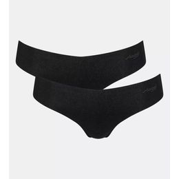 Slip Sloggi "ZERO Modal 2.0 Hipstring 2P", Damen, Gr. L, schwarz, Single Jersey, Obermaterial: 82% Modal, 18% Elasthan, Unterhosen Slip, nahtlos und weich