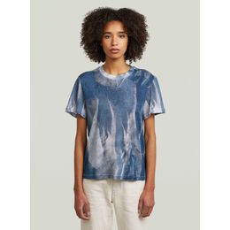 G-Star Raw T-Shirt G-STAR "Denim Print T-Shirt", Damen, Gr. S, denim flame aop, Obermaterial: 100% Baumwolle, Shirts T-Shirt
